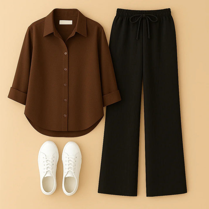 BROWN BUTTON DOWN SHIRT WITH BLACK FLAPPER – Shirtistan